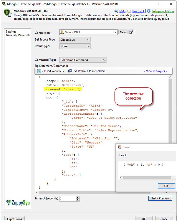 How to insert, update and delete Mongodb data in SSIS - MongoDB - ZappySys Community