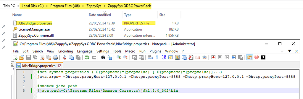 How to use JDBC Bridge Options (System Property) for Java Commandline (e.g. classpath, proxy ...